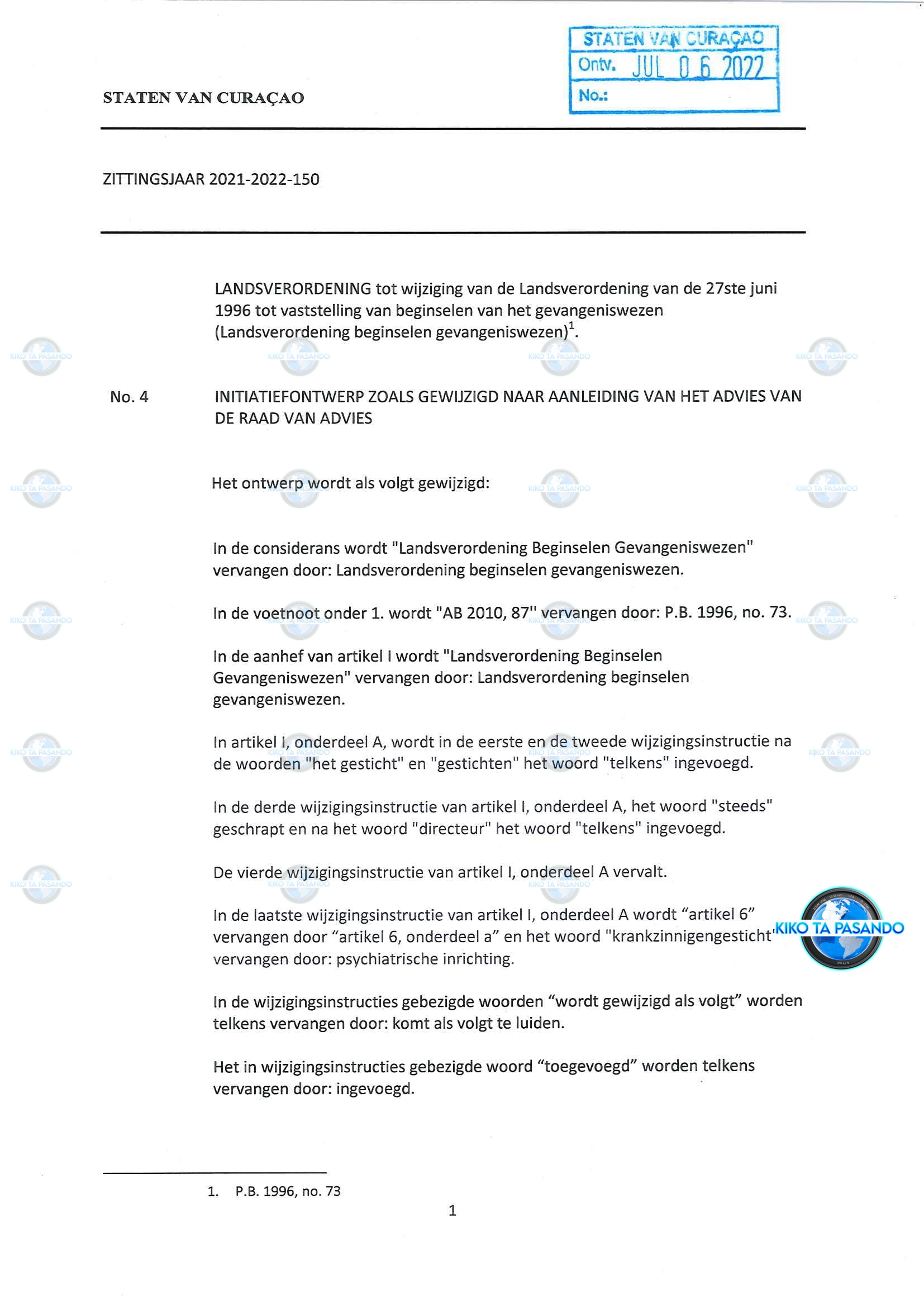 Scan No 4 Nota van wijziging initiatief Lvo Beginselen gevangeniswezen ...